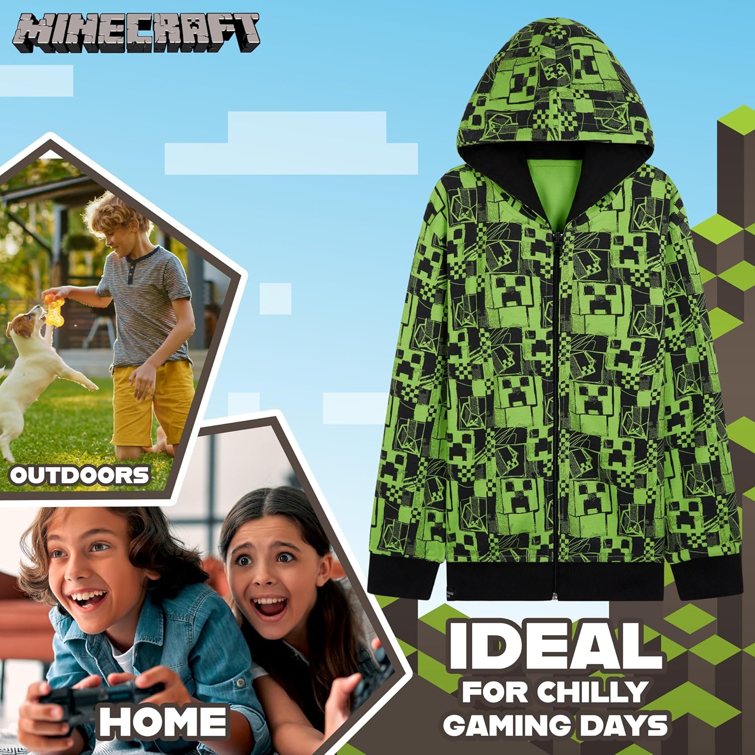 Minecraft Boys Hoodies - Reversible Hooded Sweatshirt For Kids ...